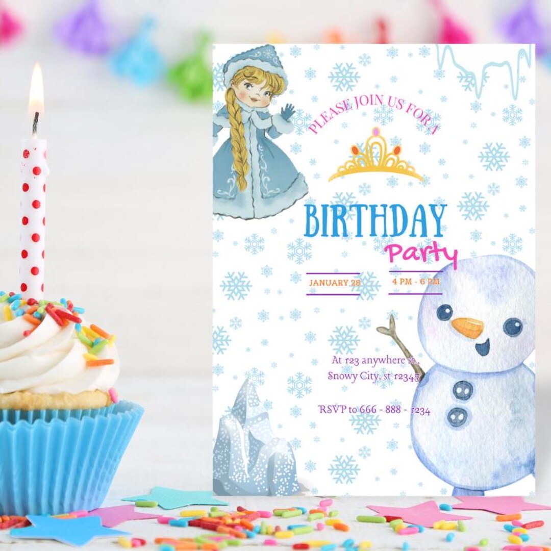 Snow Birthday Party Invitation Card | Editable Invitation Card ...