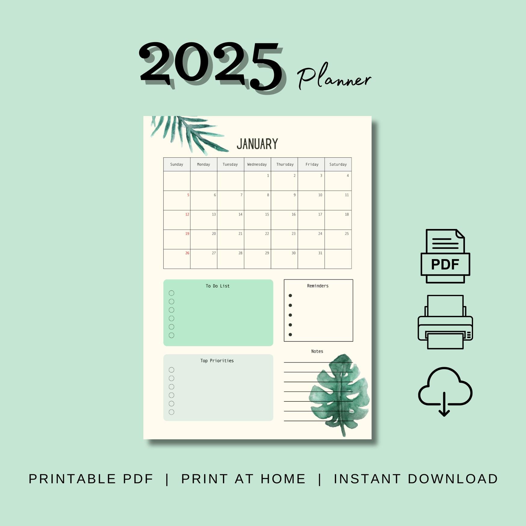 2025 Greenery Planner | 2025 Monthly Planner | Botanical Planner 2025 ...