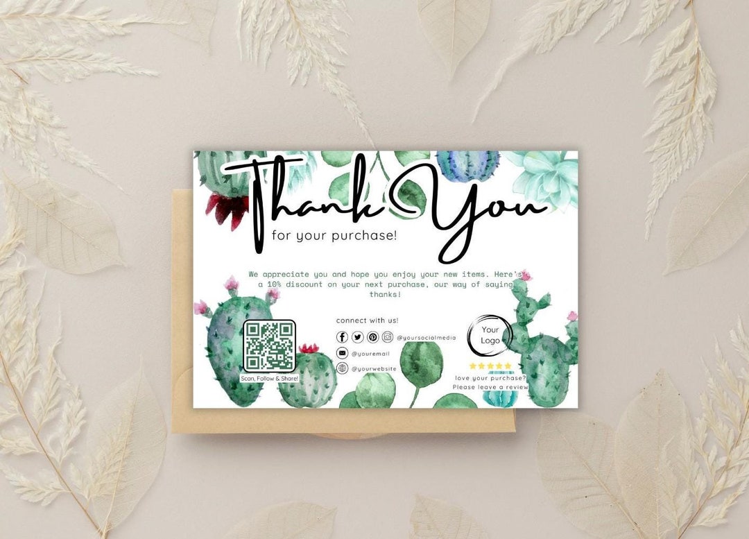 Greenery Cactus Thank You Card | Editable Thank You Card | Botanical ...