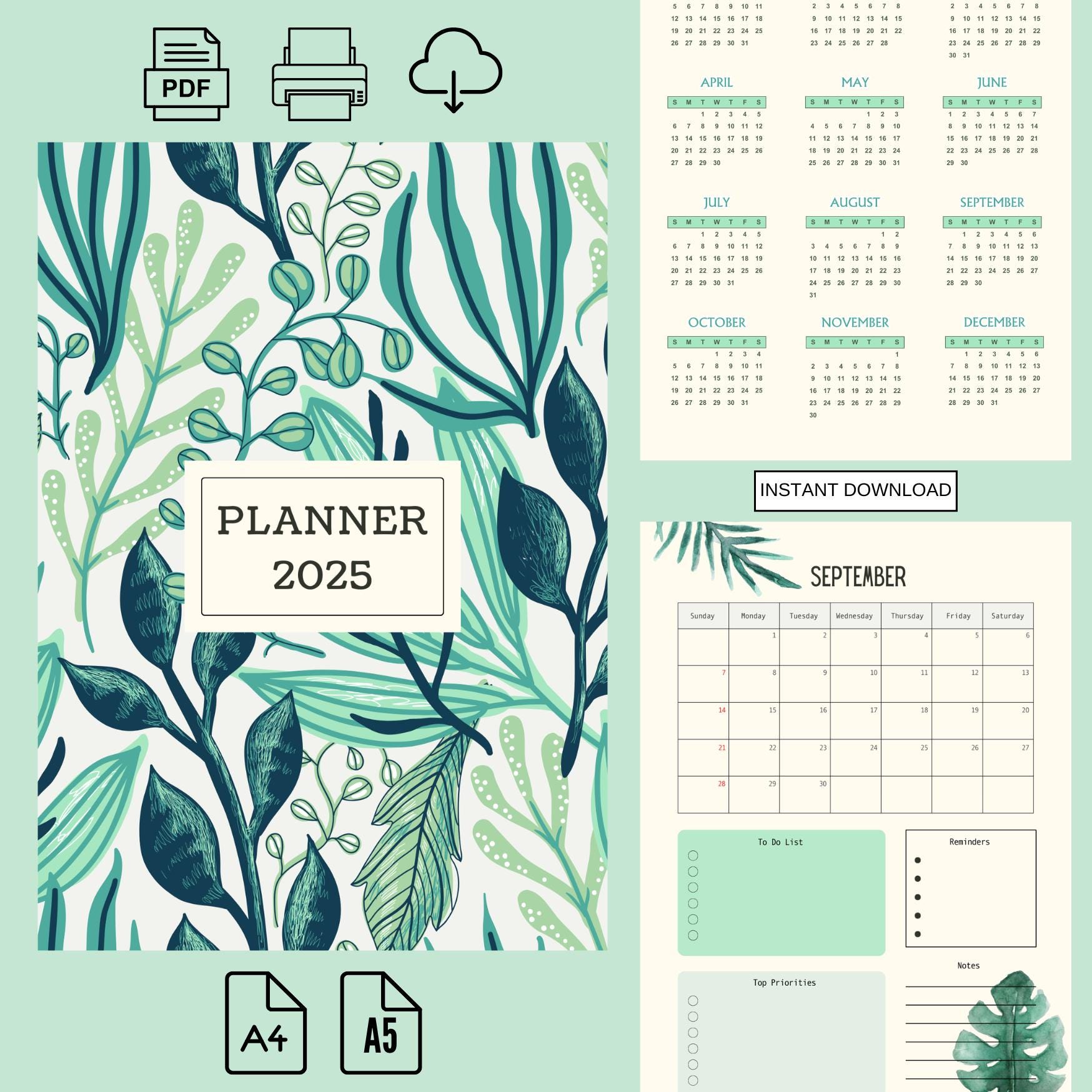 2025 Greenery Planner | 2025 Monthly Planner | Botanical Planner 2025 ...