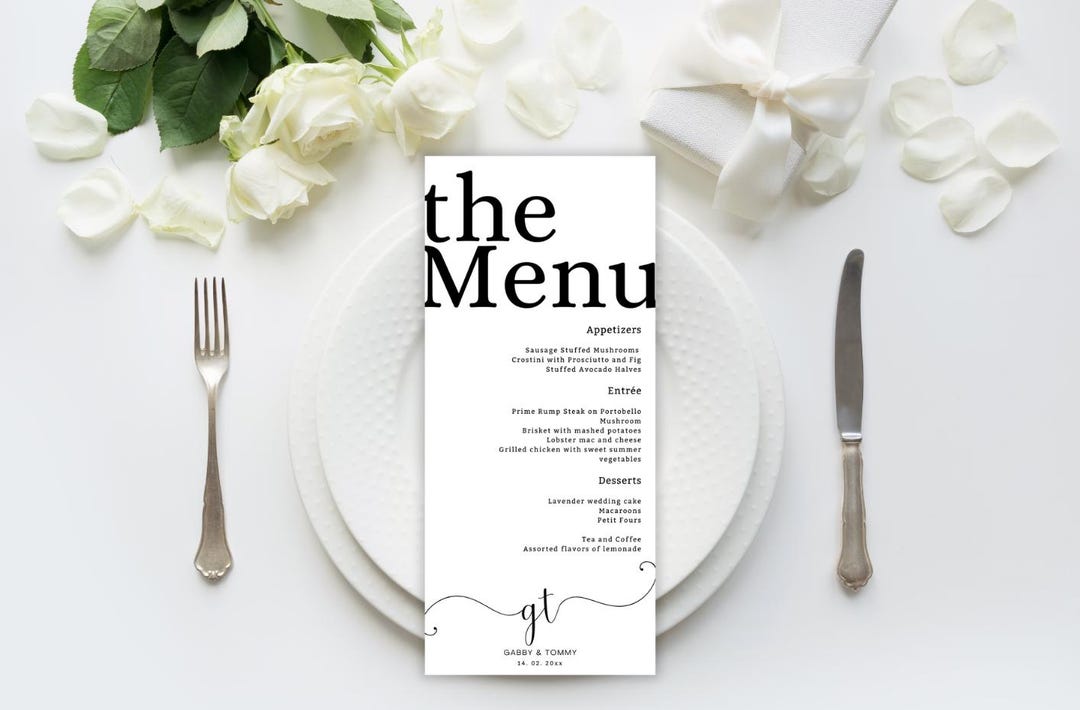 Minimalist Menu Card Template | Printable Menu Card | Wedding Menu ...