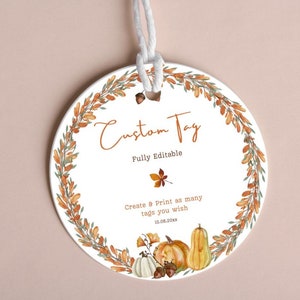 Autumn Round Favor Tag Template | Thanksgiving Favor Tags Template ...