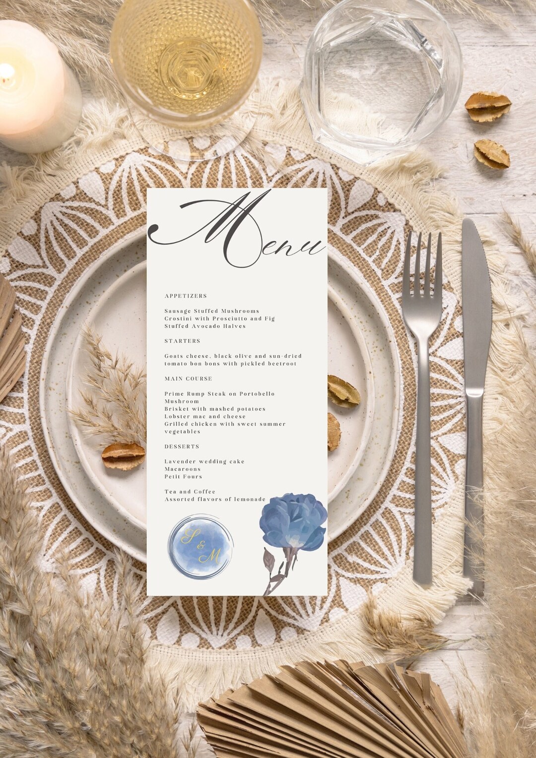 Blue Rose Wedding Menu | Editable Menu Card | Rose Menu Printable ...
