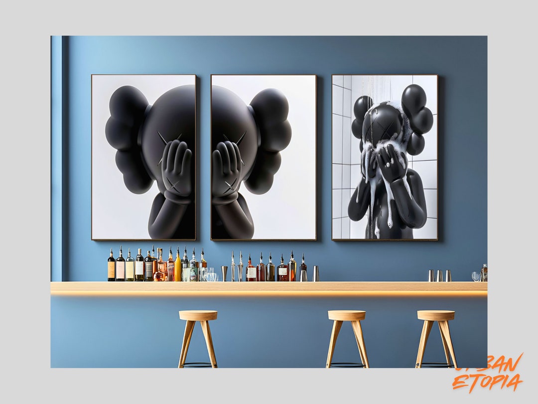 COMBO 2 Piece Poster Set - Kaws in Shower + Kaws Collage Print, DIGITAL ...