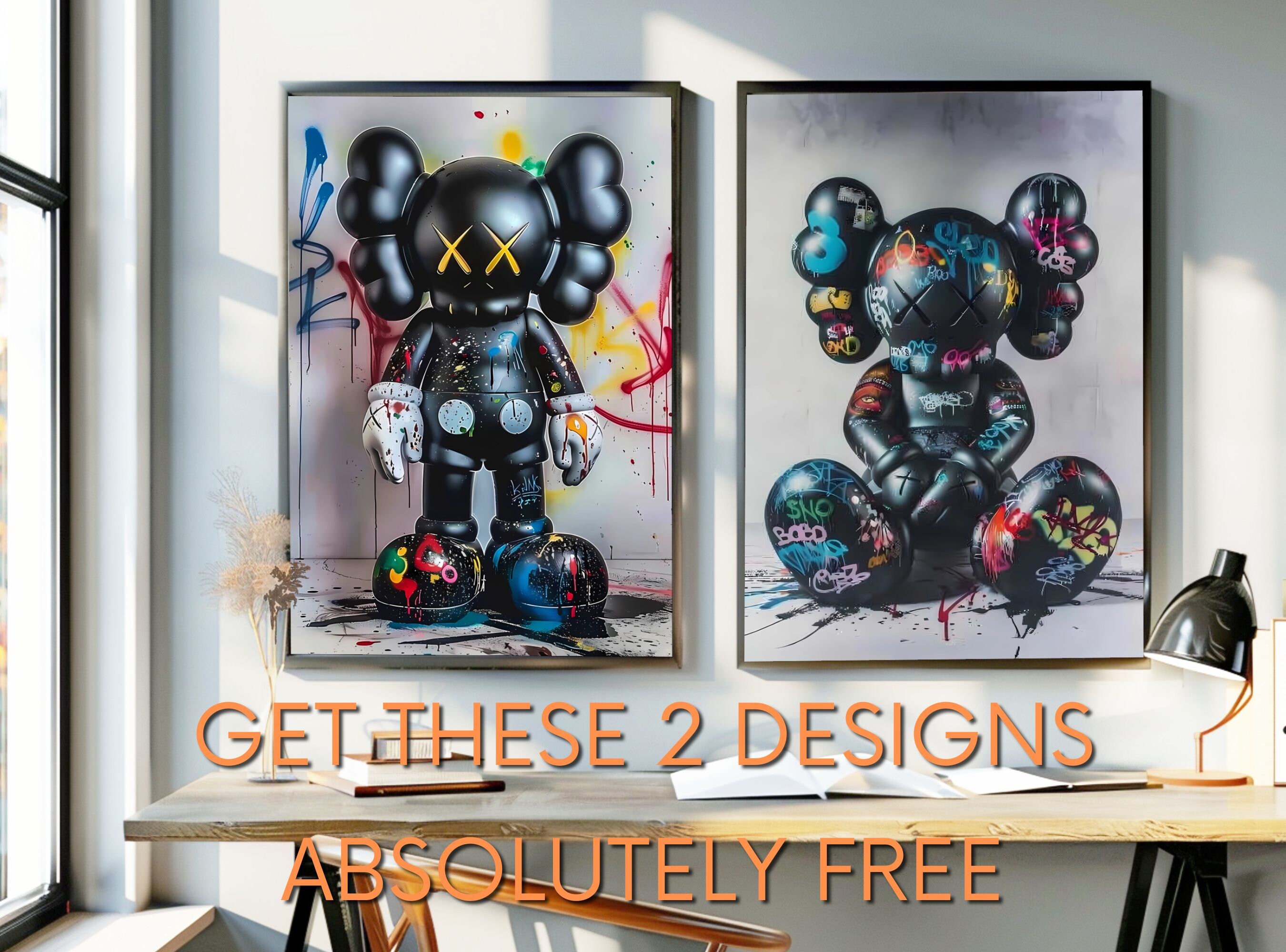 Trendy Hypebeast Graffiti Poster Set KAWS Printable Art, Figure and ...