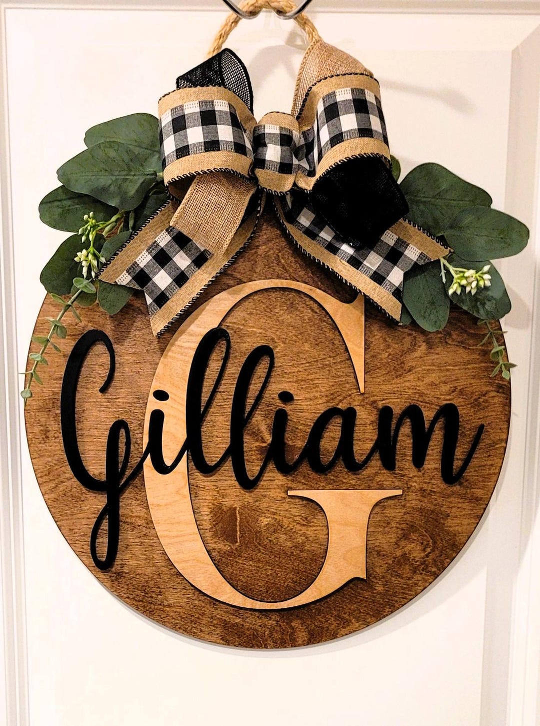 Personalized Round Wood Door Sign Name Door Hanger Custom Wood Sign ...