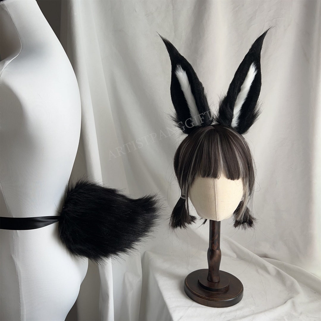 Black Rabbit Ears and Tail Set, Cosplay Viera, Black Bunny Ears ...