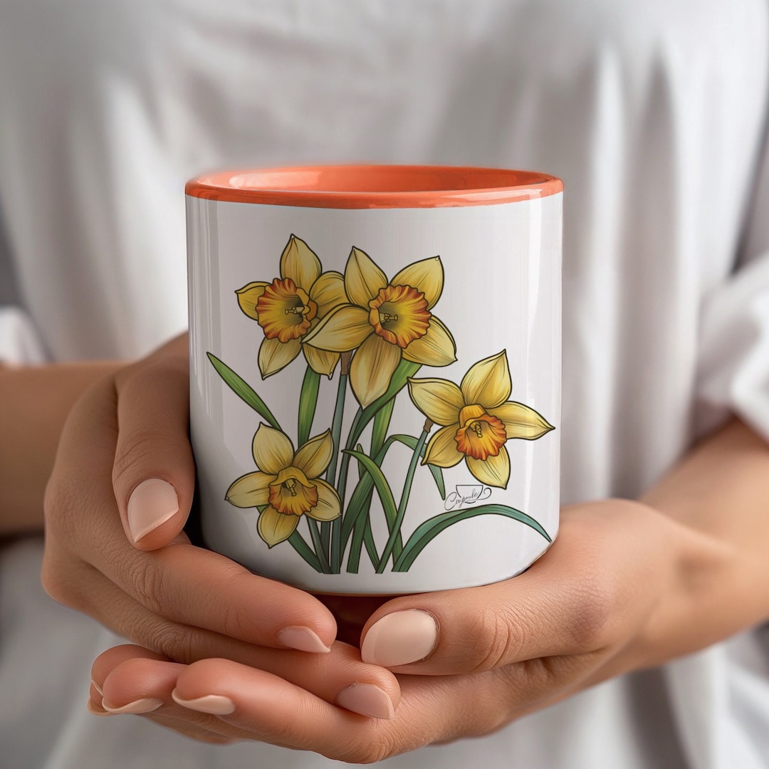 Daffodil Birth Flower Mug, Birth Month Flower, Coffee Cup, March ...