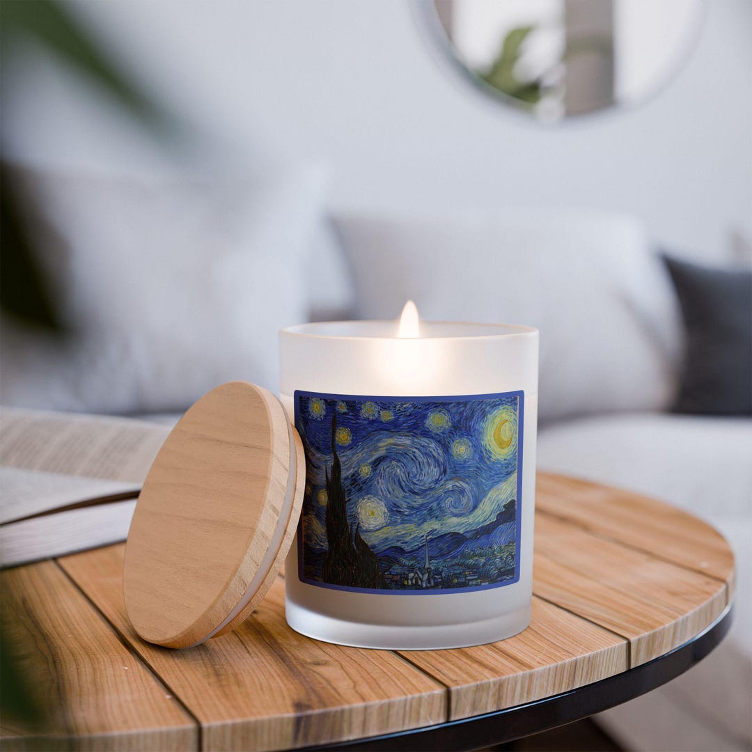 Vincent Van Gogh, Starry Night, Frosted Glass Candle, Serenity Gift ...