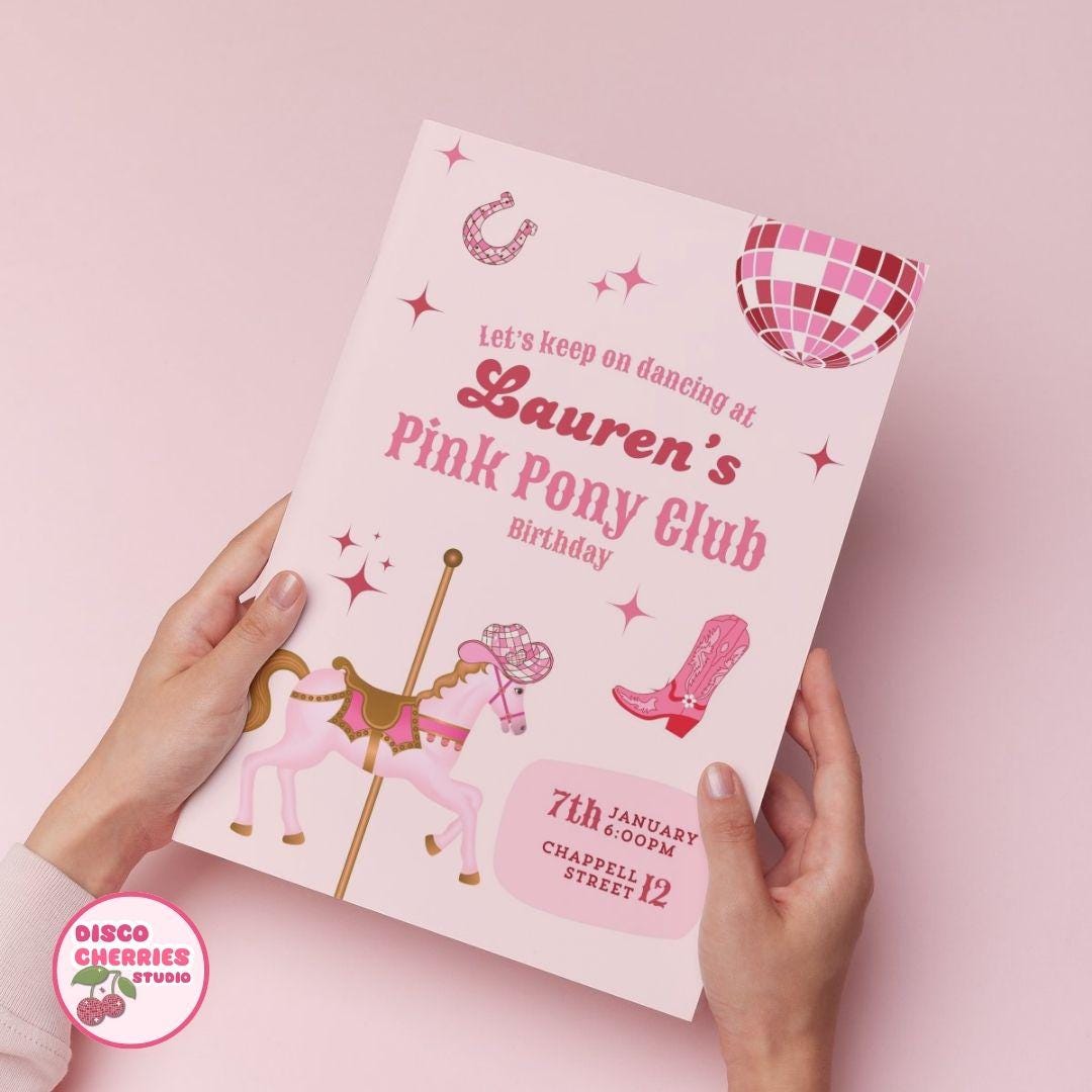 Pink Pony Invitation Template - Bachelorette or Birthday - Custom and ...