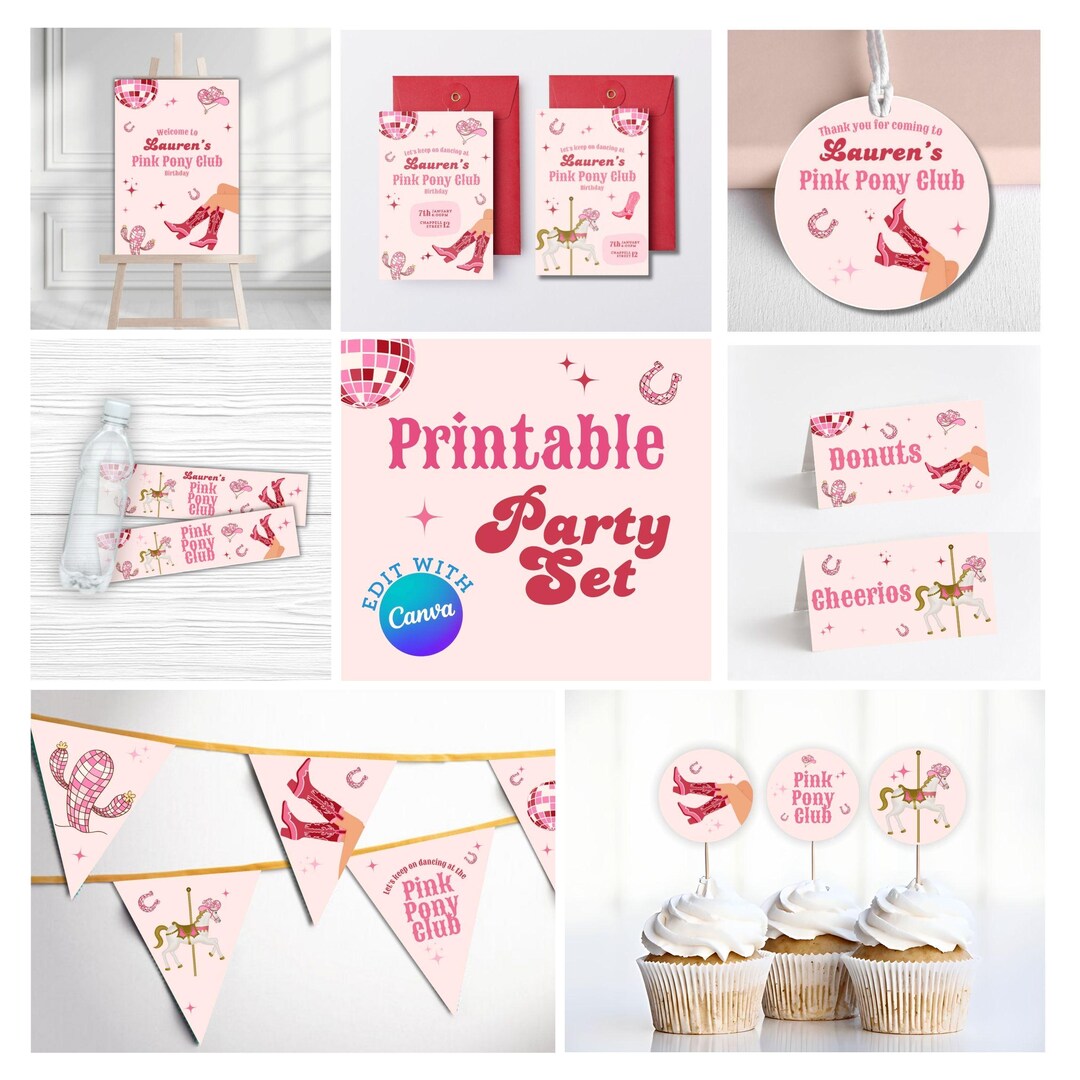 Pink Pony Party Pack Editable Templates - Bachelorette or Birthday ...