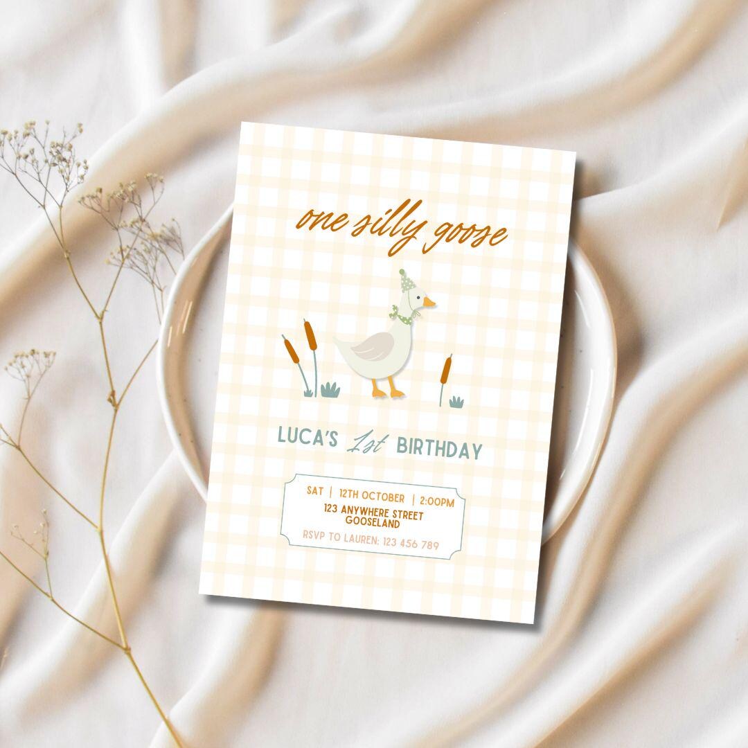 One Silly Goose Invitation Template First Birthday, Downloadable ...