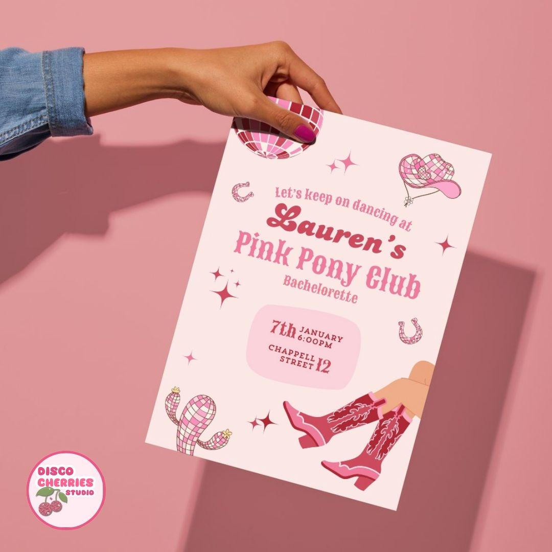 Pink Pony Invitation Template - Bachelorette or Birthday - Custom and ...