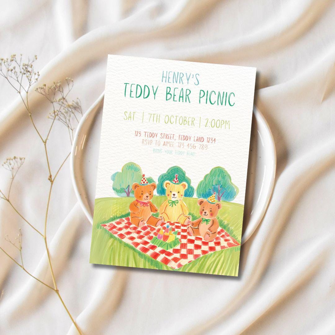 Teddy Bear Picnic Invitation Template - Birthday, Children's, Kids ...