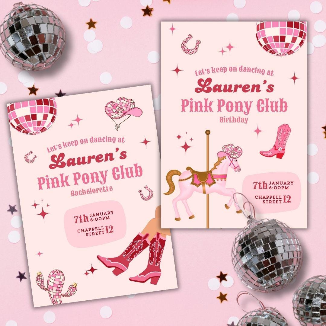Pink Pony Invitation Template - Bachelorette or Birthday - Custom and ...