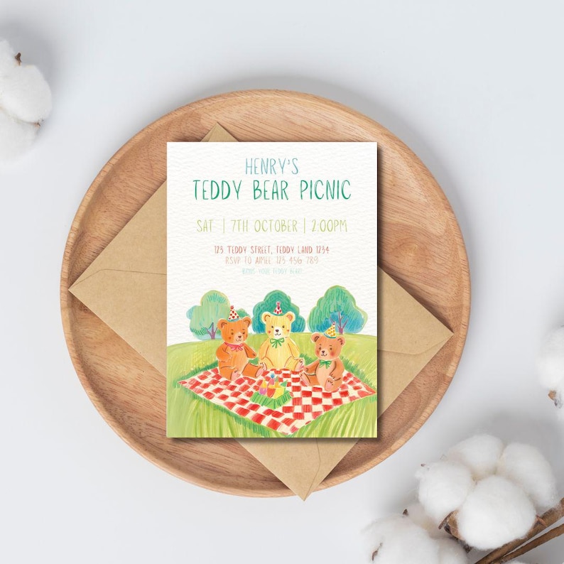 Teddy Bear Picnic Invitation Template Birthday Children s Kids teddy-bear-picnic-invitation-template-birthday-children-s-kids