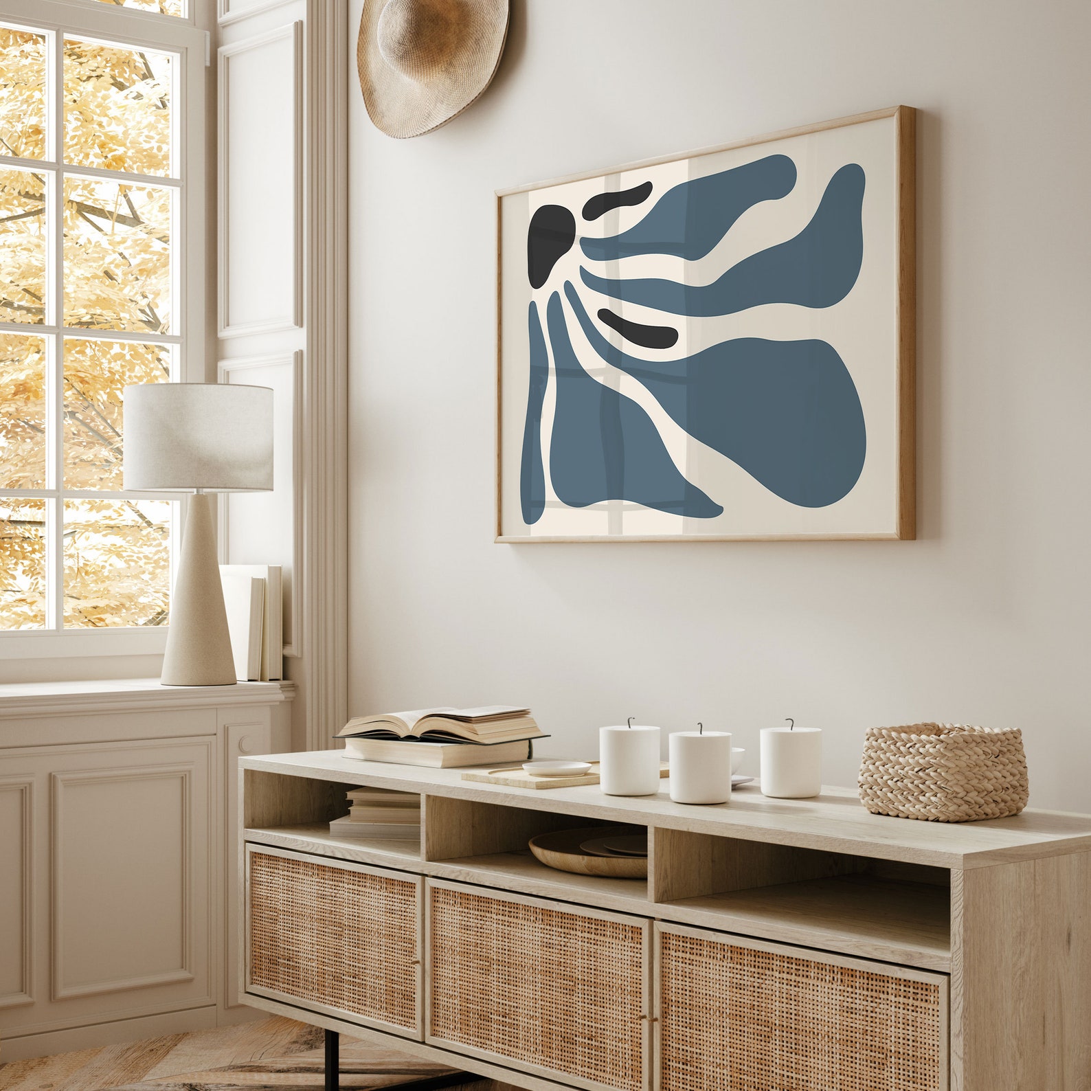 Horizontal Wall Art Print, Blue Abstract Print, Horizontal Botanical ...