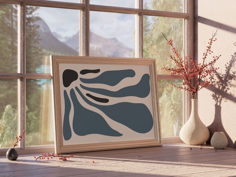 Horizontal Wall Art Print, Blue Abstract Print, Horizontal Botanical ...