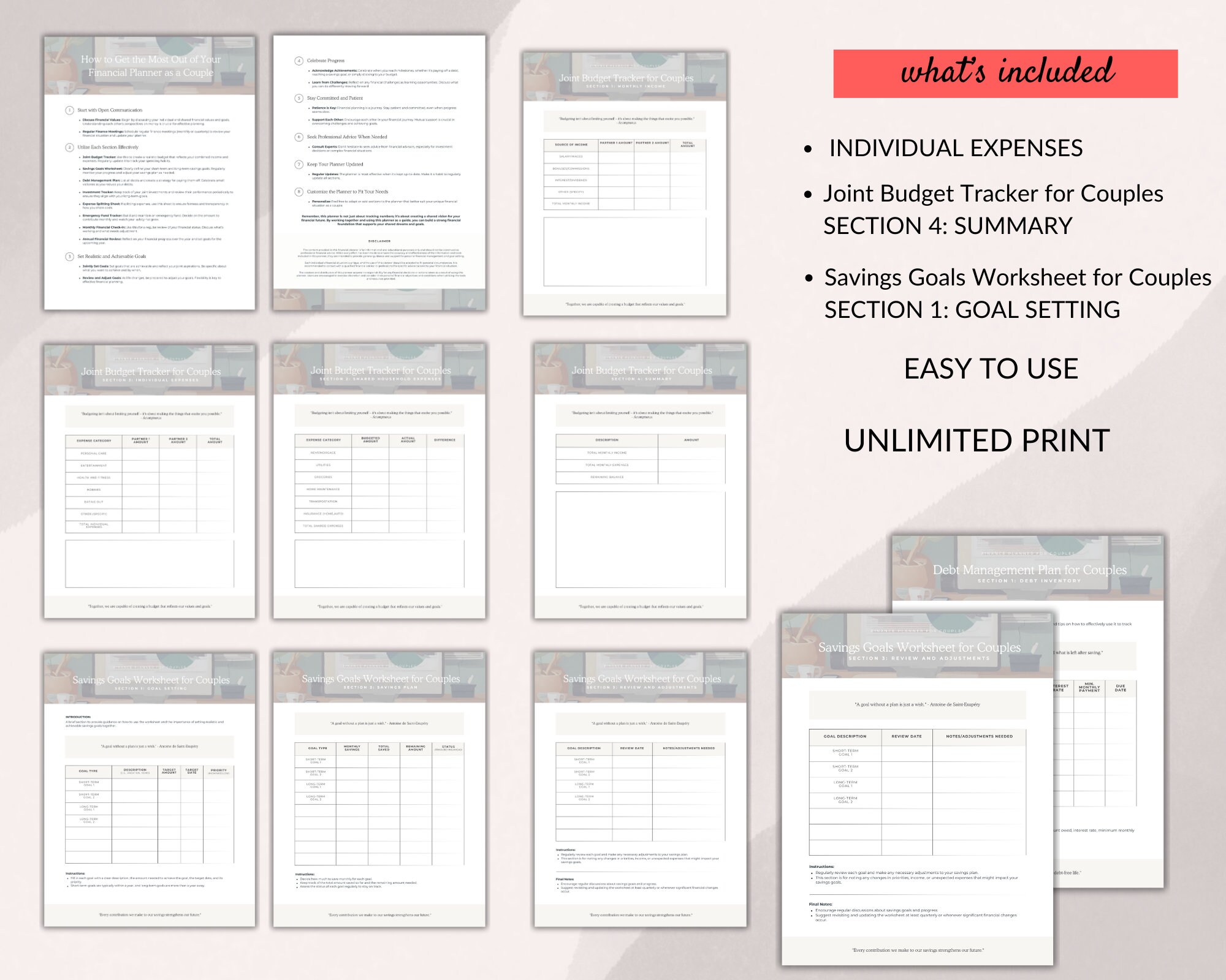 Printable Finance Couples Planner Template, Printable Budget Planner ...