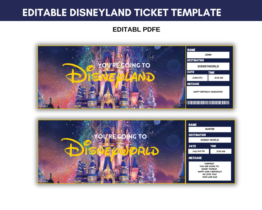 Editable Disneyland Surprise Ticket Template, Trip Ticket, Surprise ...