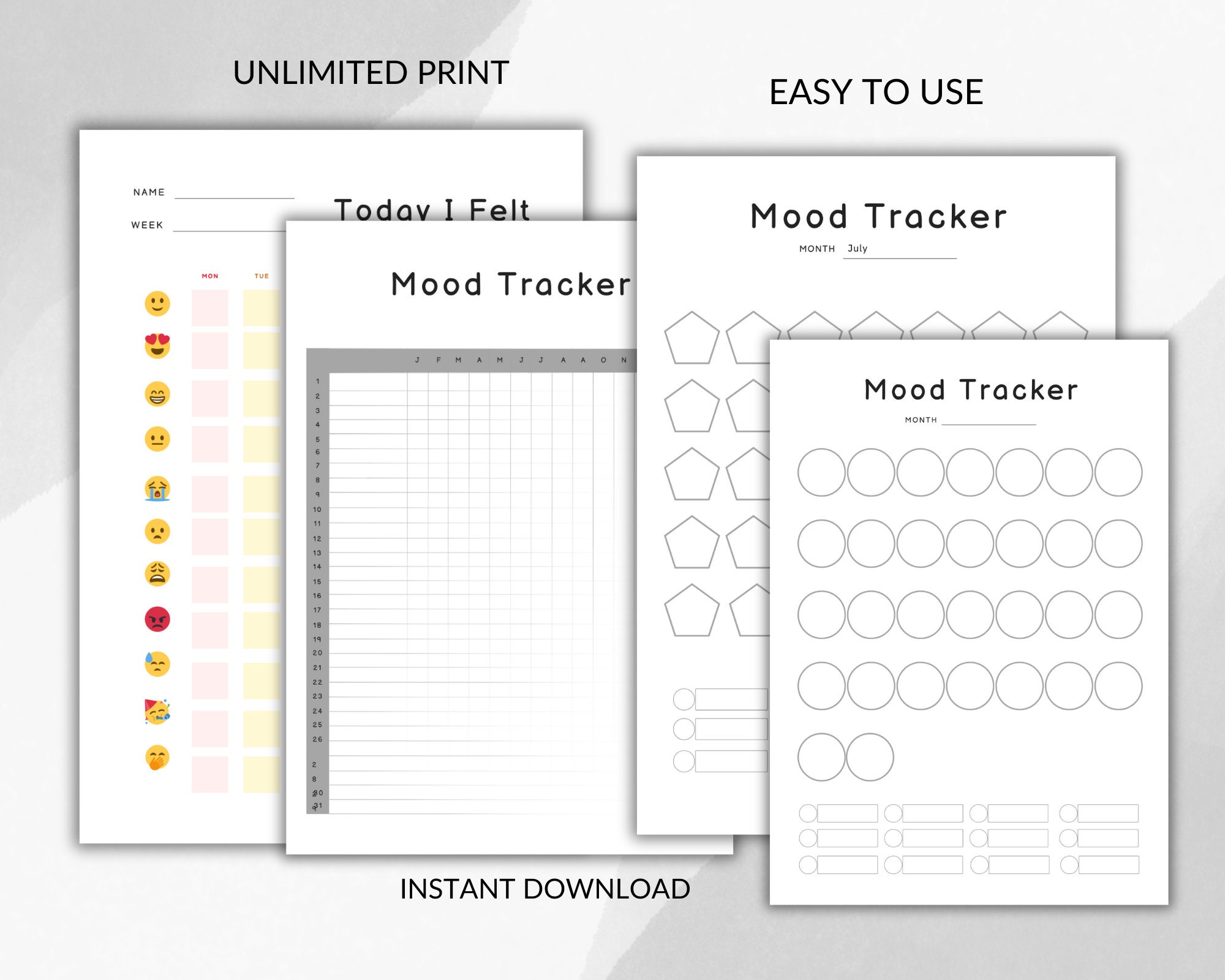 Printable Mood Tracker Bundle, Digital Tracker, Printable Tracker ...