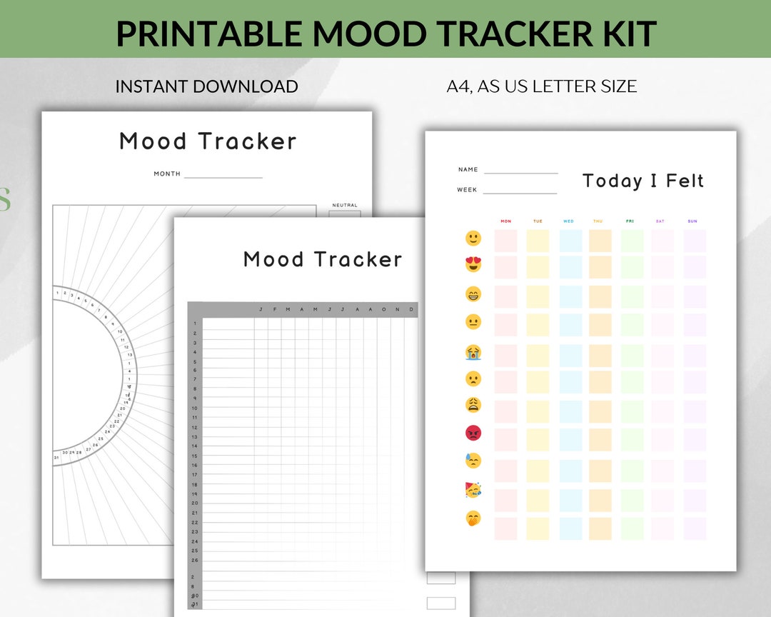 Printable Mood Tracker Bundle, Digital Tracker, Printable Tracker ...