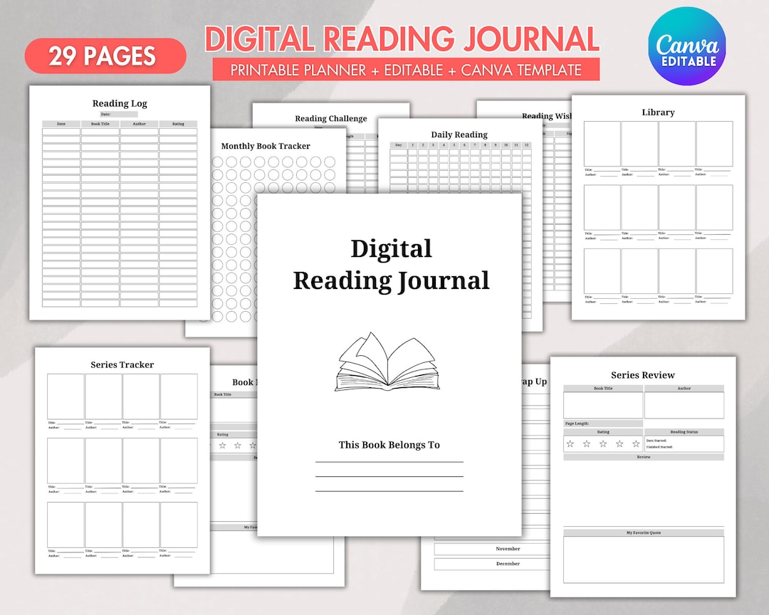 Book Reading Planner Printable Bundle, Editable Reading Challenge ...