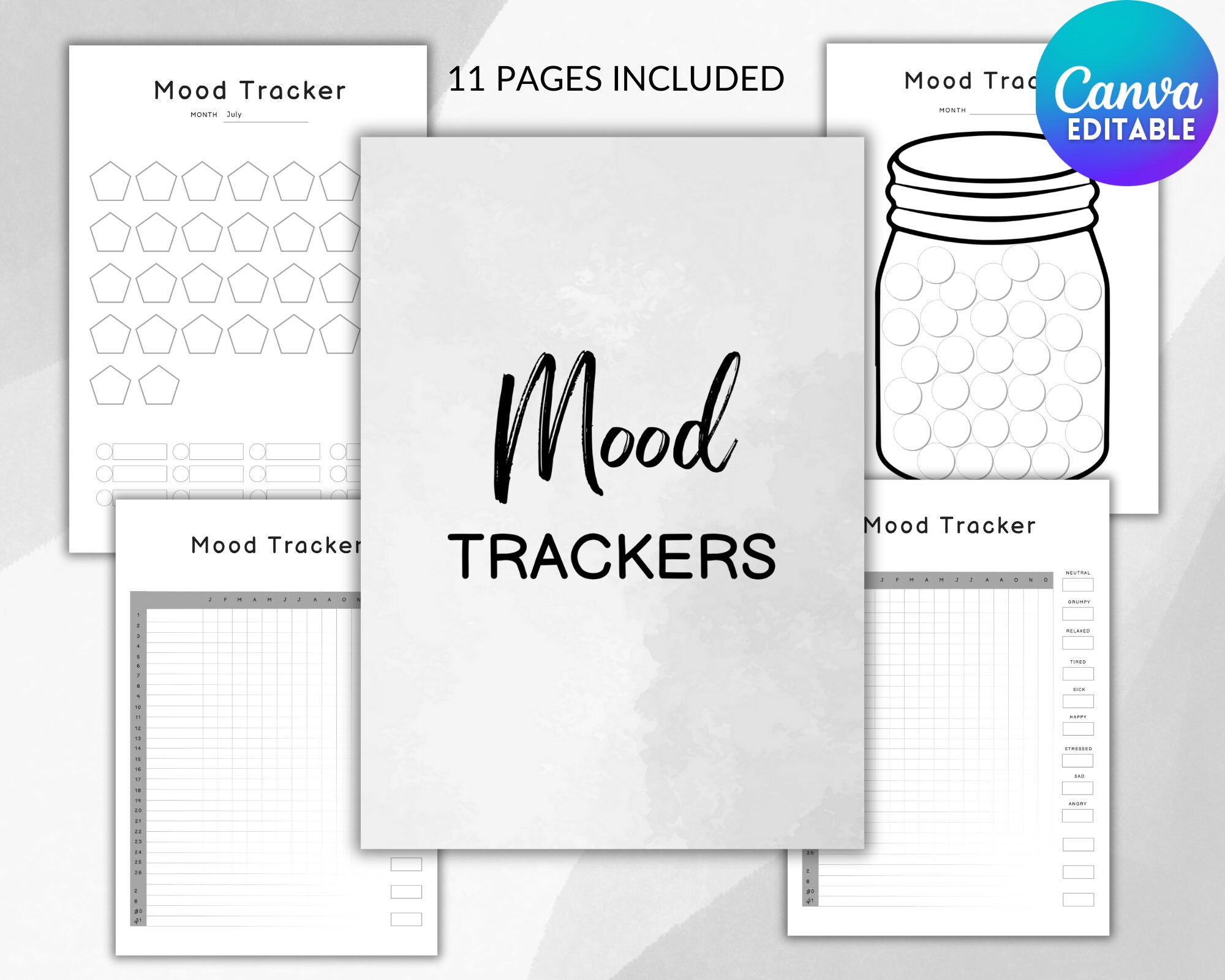 Printable Mood Tracker Bundle, Digital Tracker, Printable Tracker ...