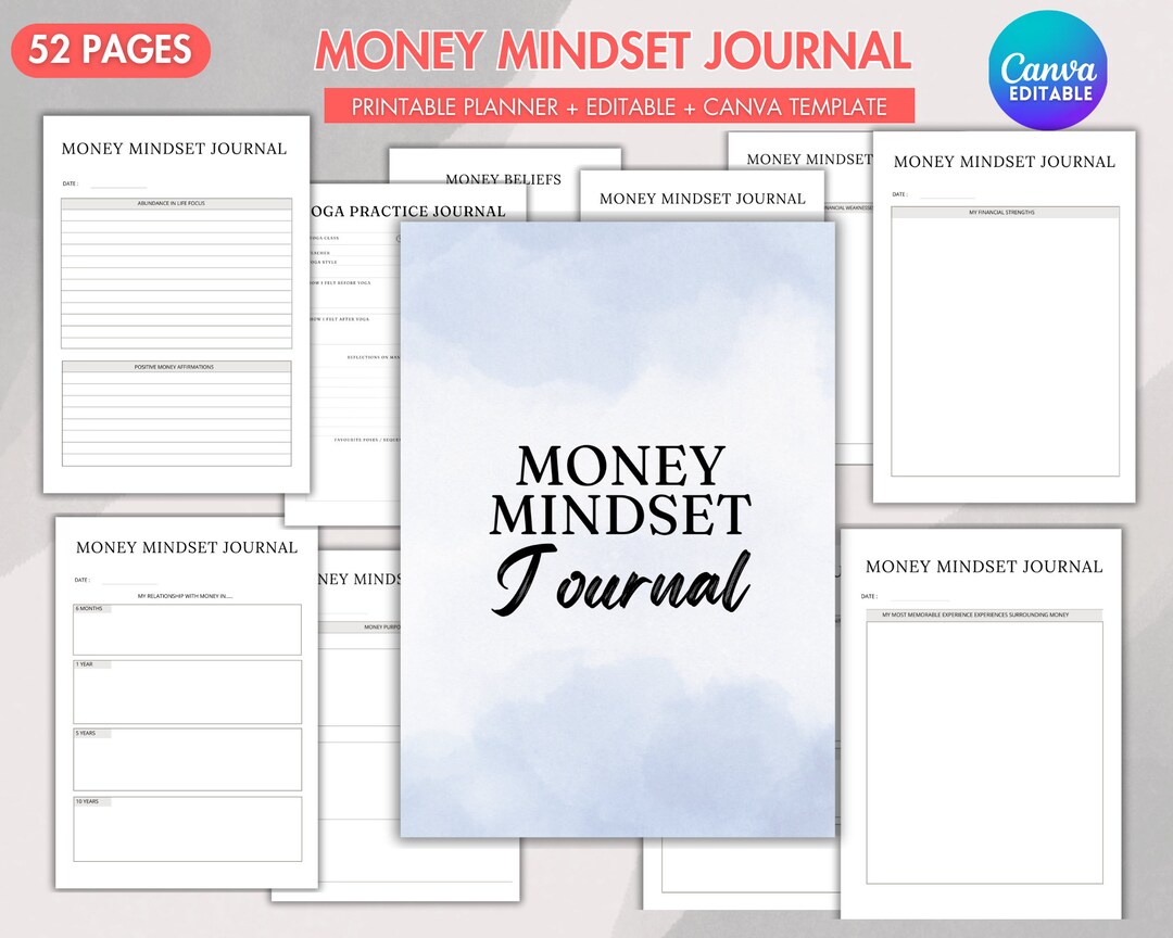 Printable Money Mindset Planner, Money Mindset Digital Journal. Money Journal, Money Manifesting ...