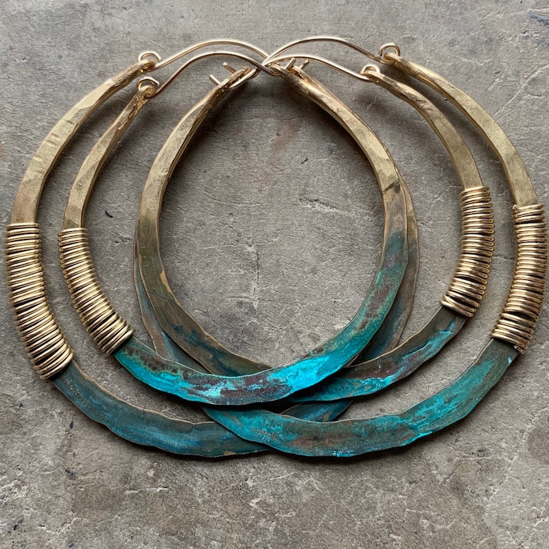 Brass Hoop Patina Earrings - Etsy