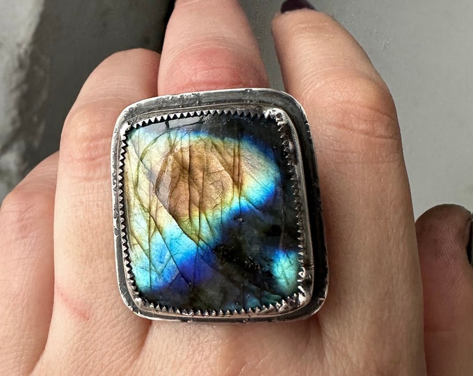 Rainbow Labradorite Ring / Sterling Silver Rings / Statement Jewelry ...