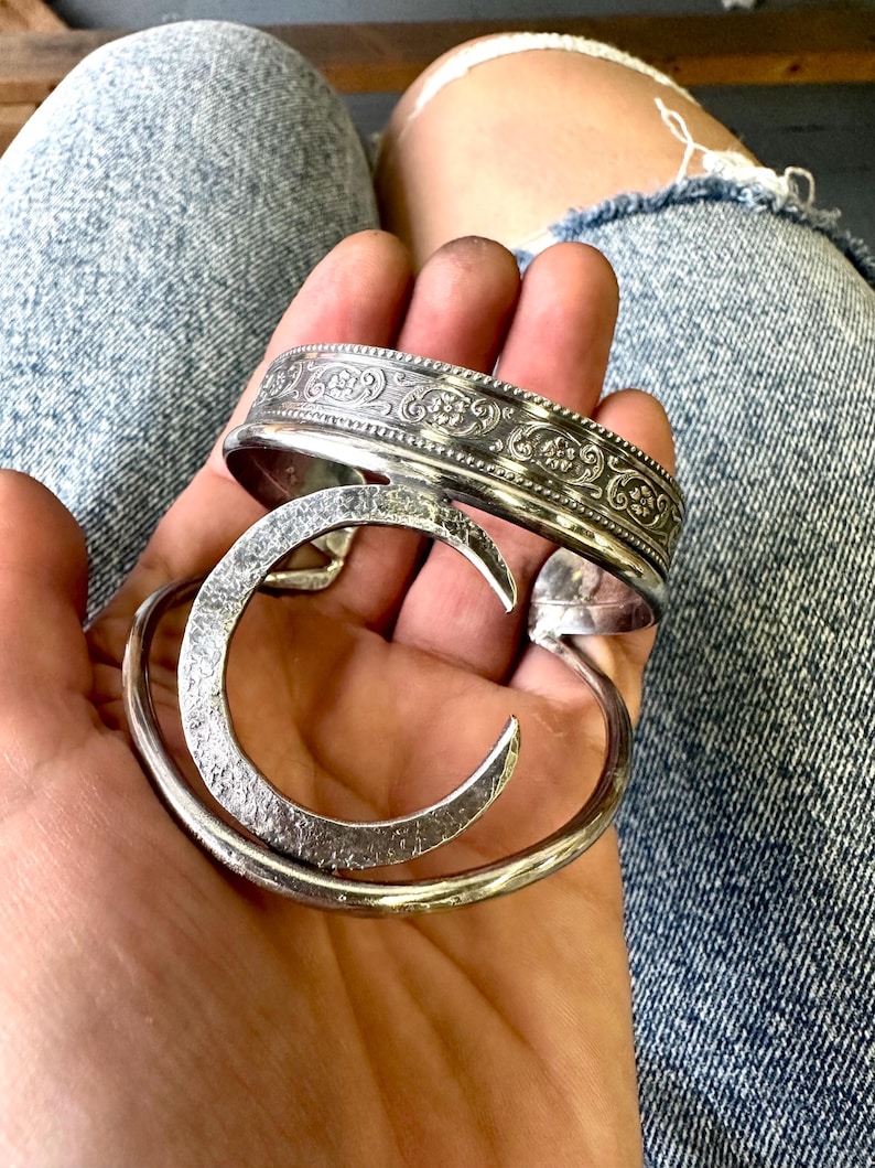 Handforged Sterling Silver Crescent Moon Cuff Bracelet, Celestial ...