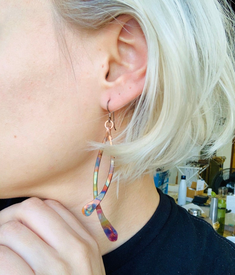 Rainbow Copper Earrings / Dangle Earrings / Drop Earrings / - Etsy