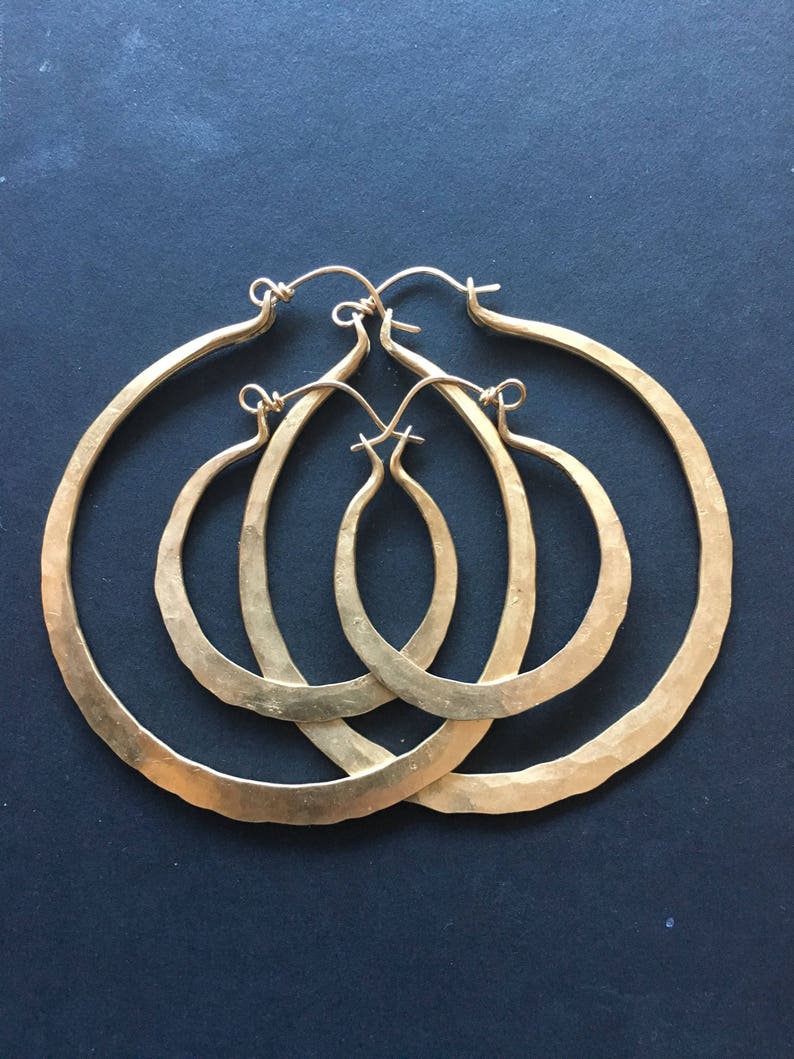 Brass Hoop Earrings / Large Hoops / Brass Hoops / Hammered | Etsy