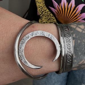 Handforged Sterling Silver Crescent Moon Cuff Bracelet, Celestial ...
