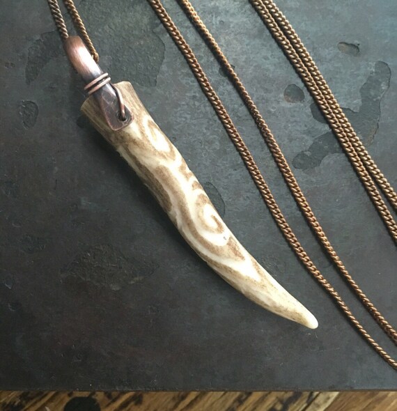 Carved Antler Necklace Real Deer Antler Pendant Necklace | Etsy