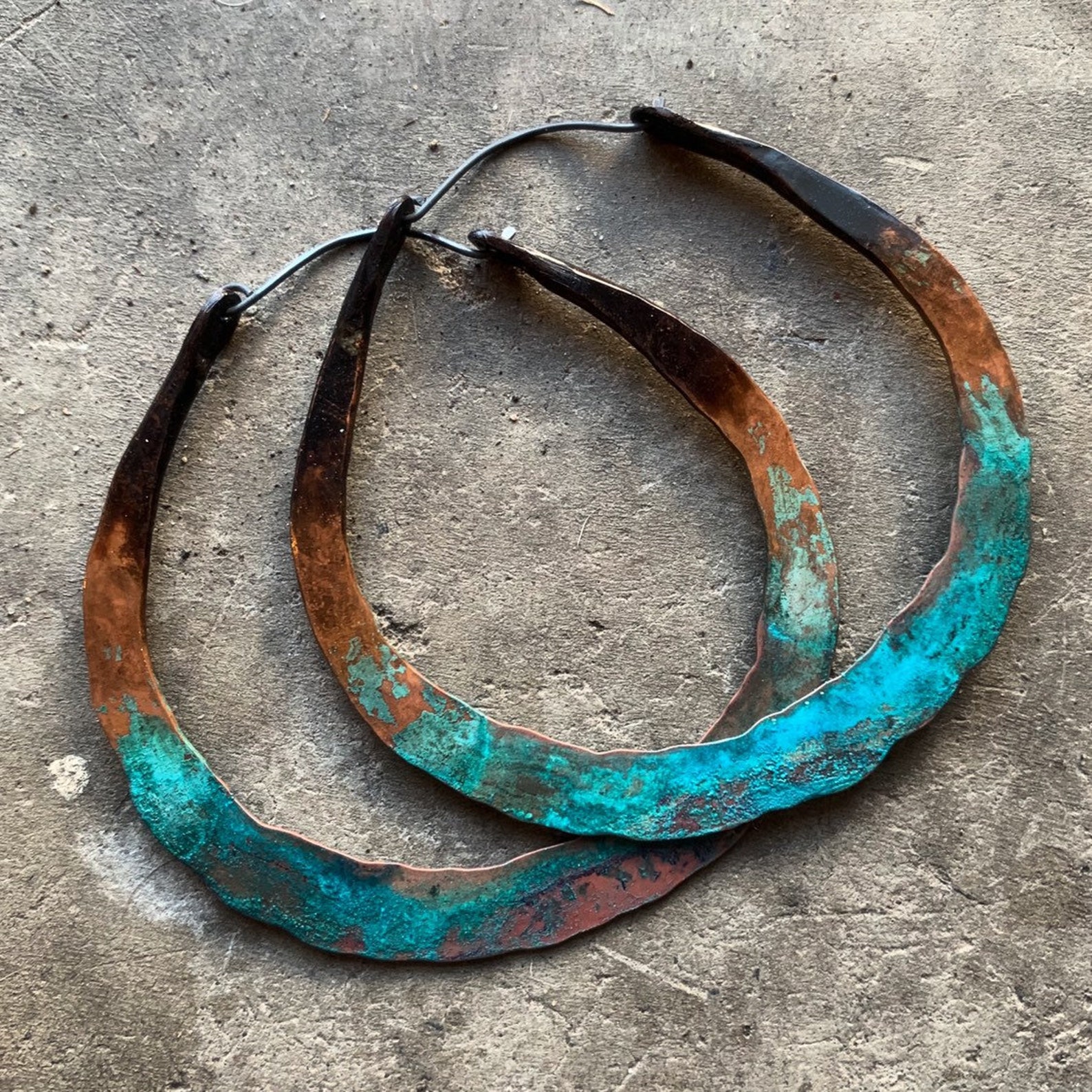Large Hoop Earrings / Copper Hoops / Rustic / Big Hoops / Ombre / Thick ...