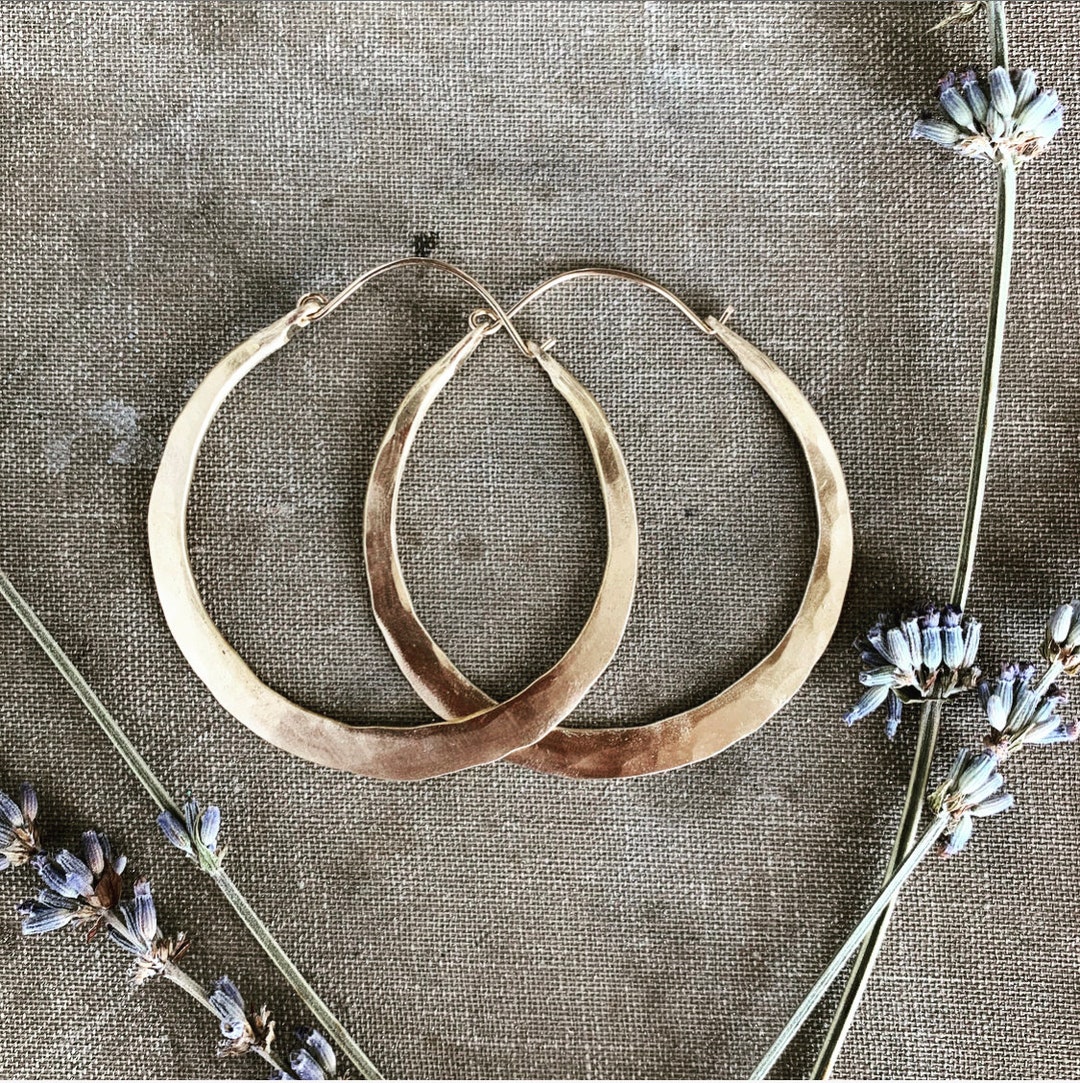 Brass Hoop Earrings / Large Hoops / Brass Hoops / Hammered Hoops /thick ...