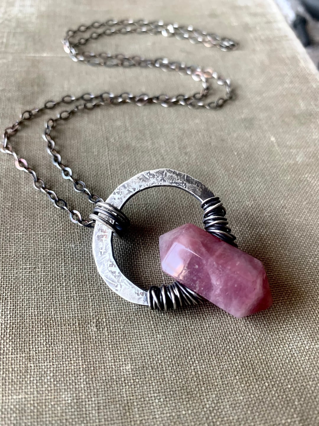 Crystal Necklace / Mauve Rose Quartz Point Pendant / Pink Crystals ...