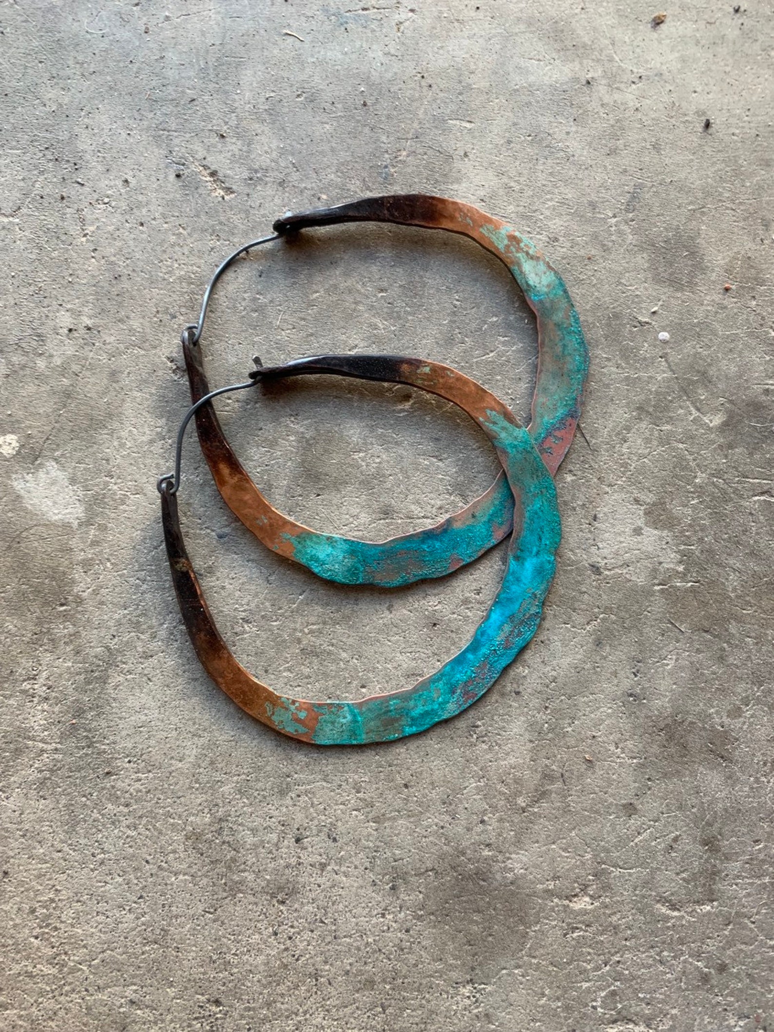 Large Hoop Earrings / Copper Hoops / Rustic / Big Hoops / Ombre / Thick ...