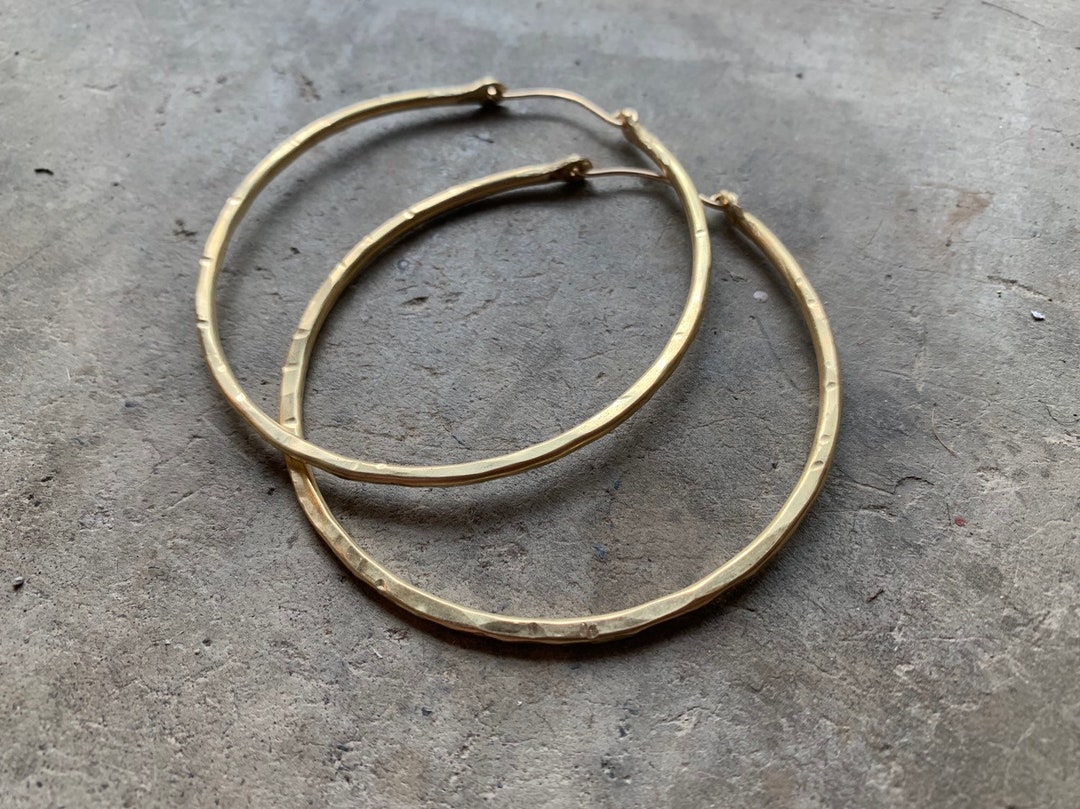 Brass Hoop Earrings / Large Hoops / Brass Hoops / Hammered Hoops /thin ...