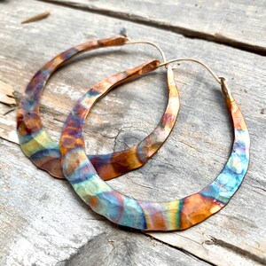 Copper Hoop Earrings / Rainbow Hoops / Hammered / Thick / Blade Hoops ...