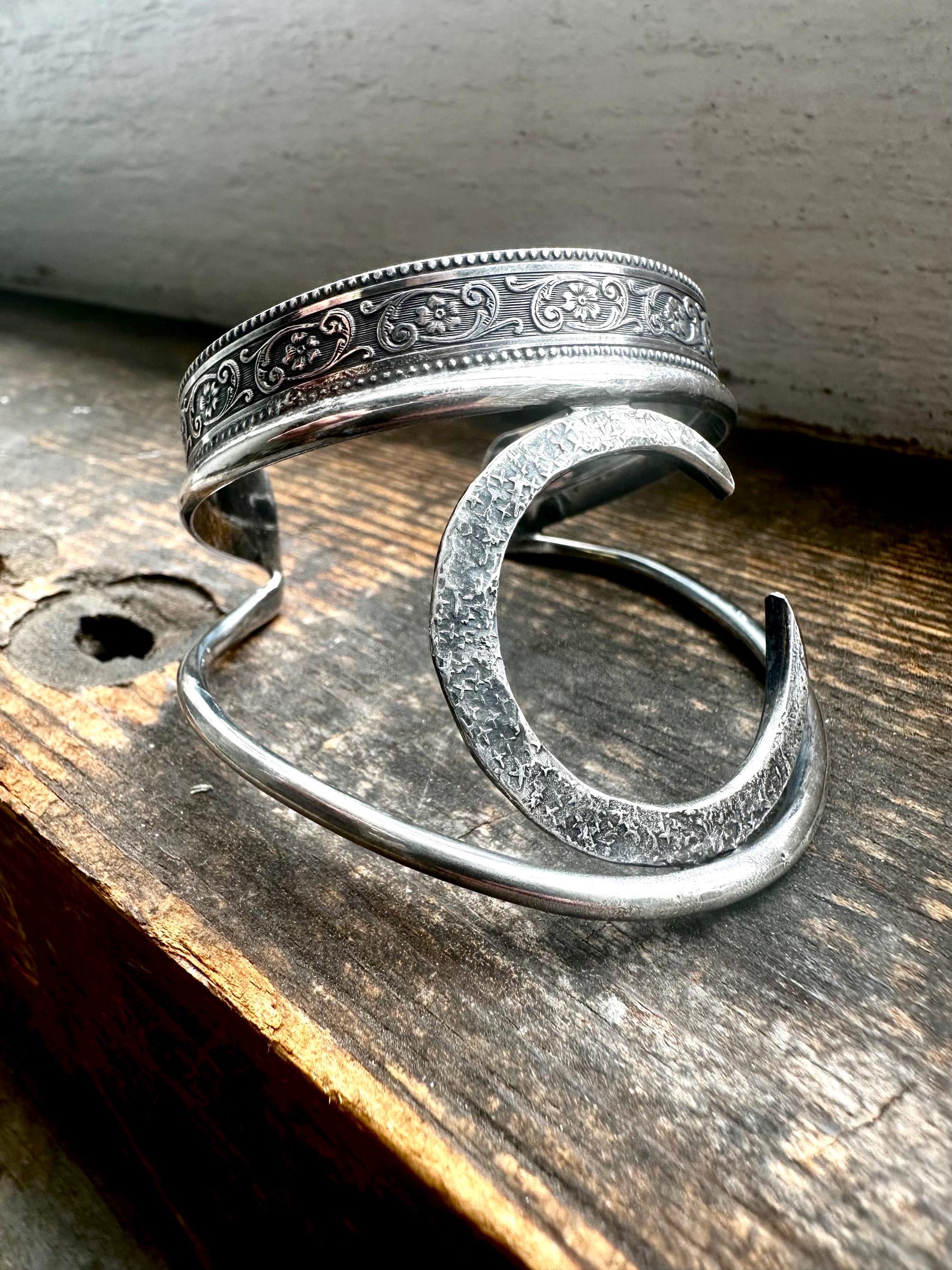 Handforged Sterling Silver Crescent Moon Cuff Bracelet, Celestial ...