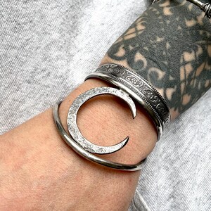 Handforged Sterling Silver Crescent Moon Cuff Bracelet, Celestial ...