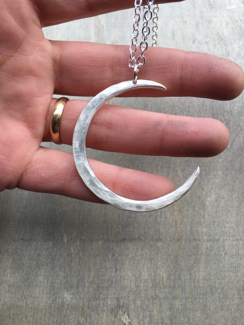 Sterling Silver Moon Pendant / Crescent Moon / Hammered Silver / Moon ...