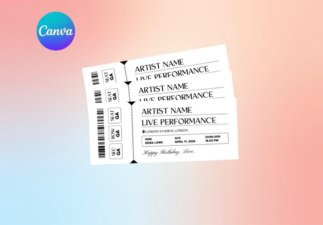 Concert Ticket Canva Editable Template, Custom Event Ticket, Birthday Gift , Ticketmaster Design ...