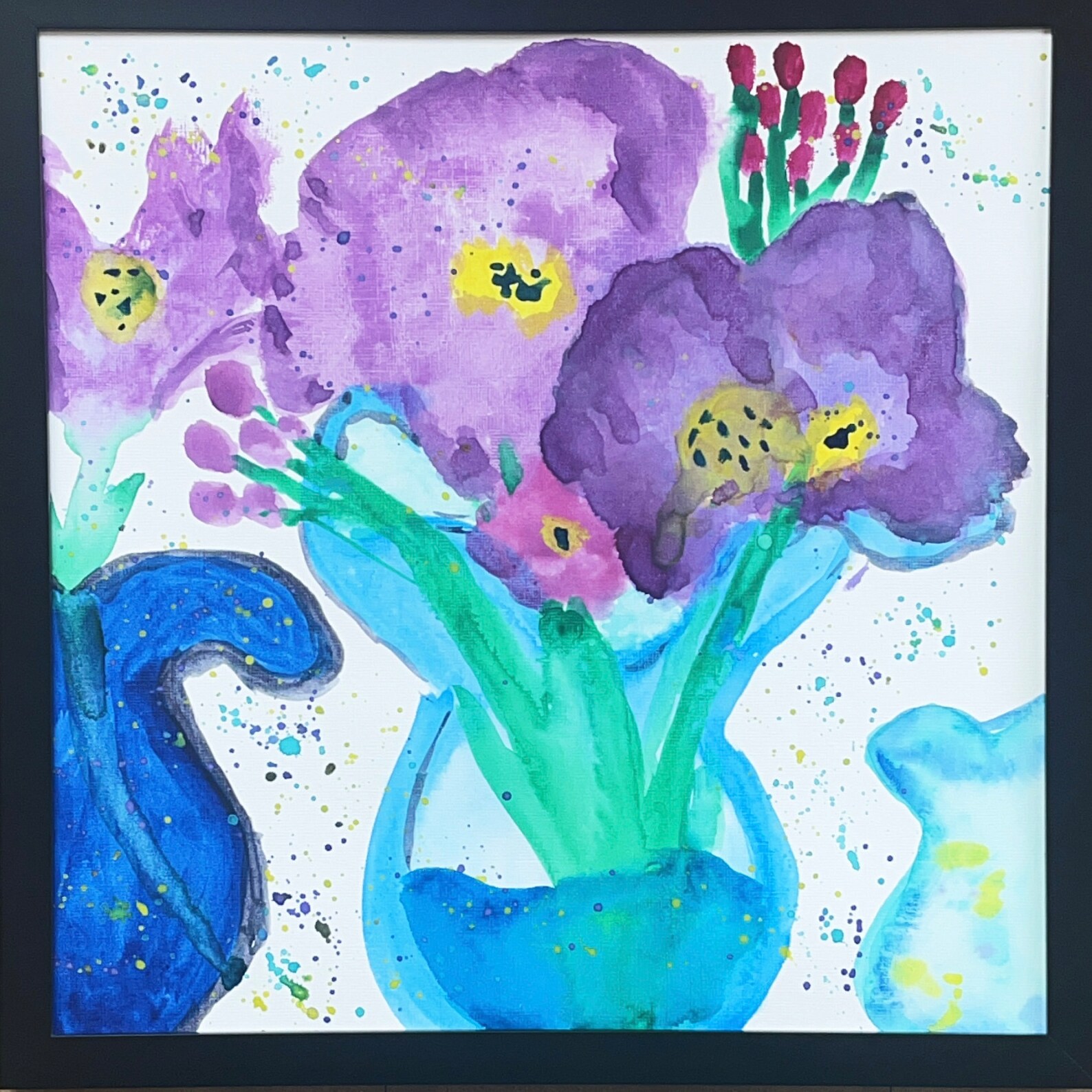 Original Watercolor Painting 'cerulean and Violets' 12x12 on Linen ...