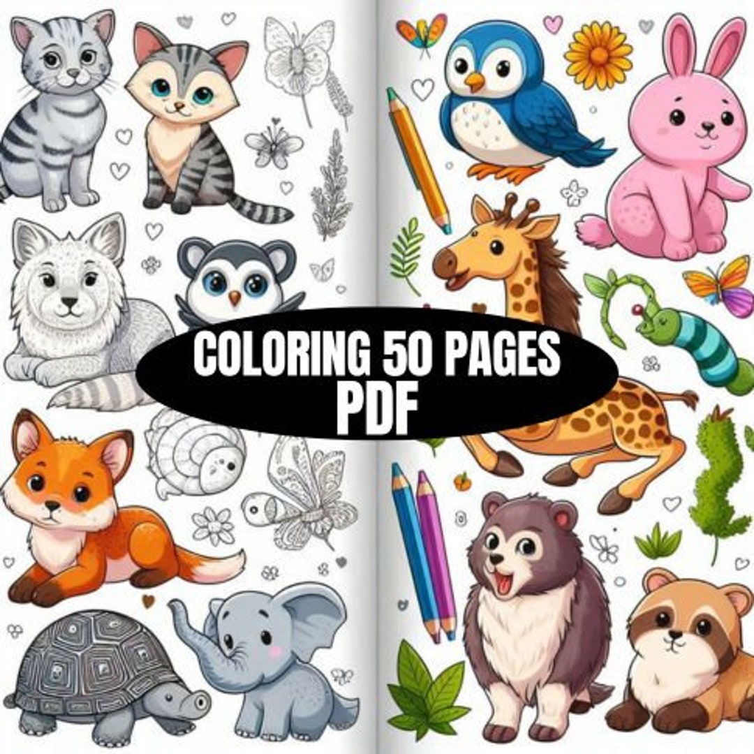 50 Cute Baby Animal Coloring Pages, Kids Coloring Pages - Etsy