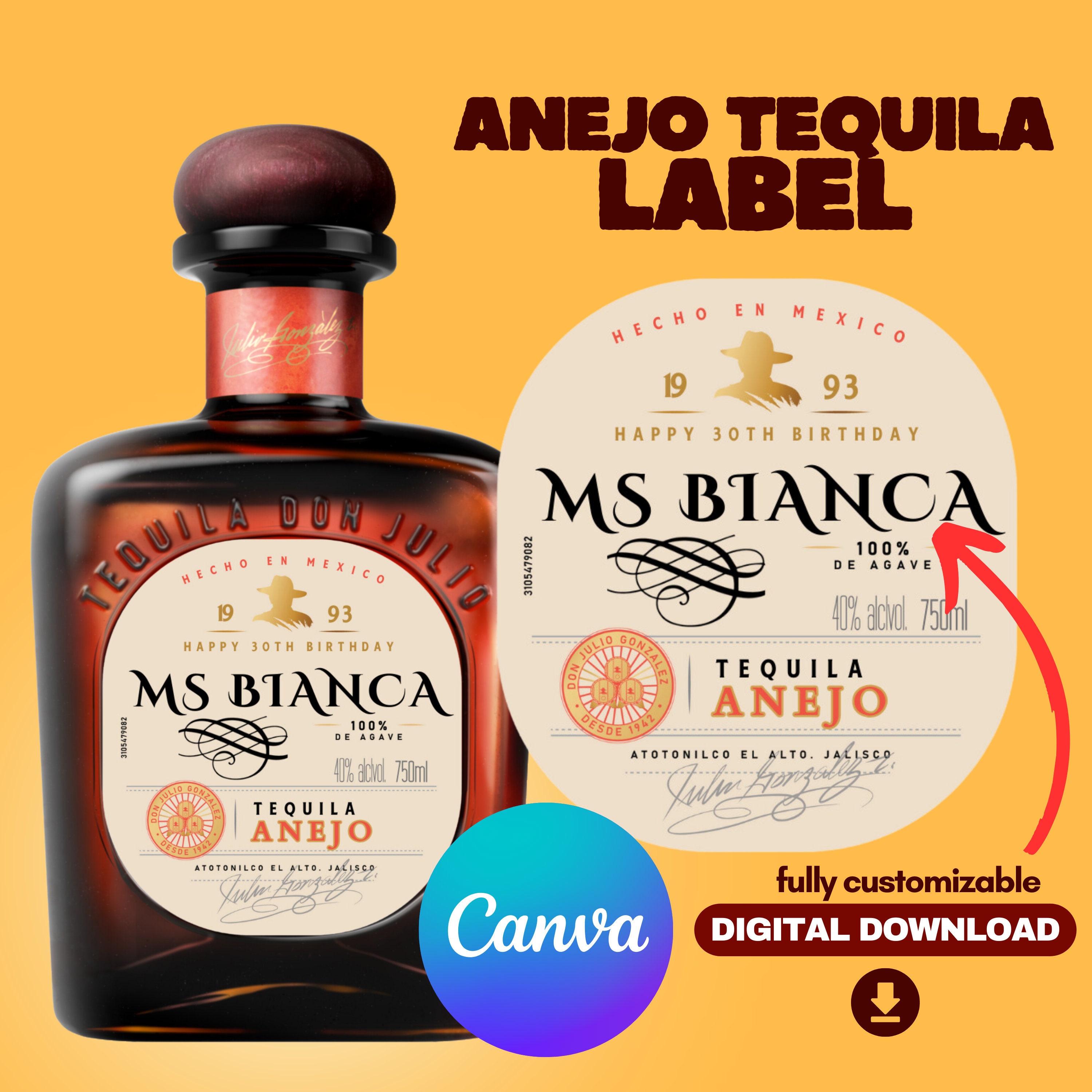 Printable Anejo Tequila Label Custom Digital Download Groomsmen Gift ...