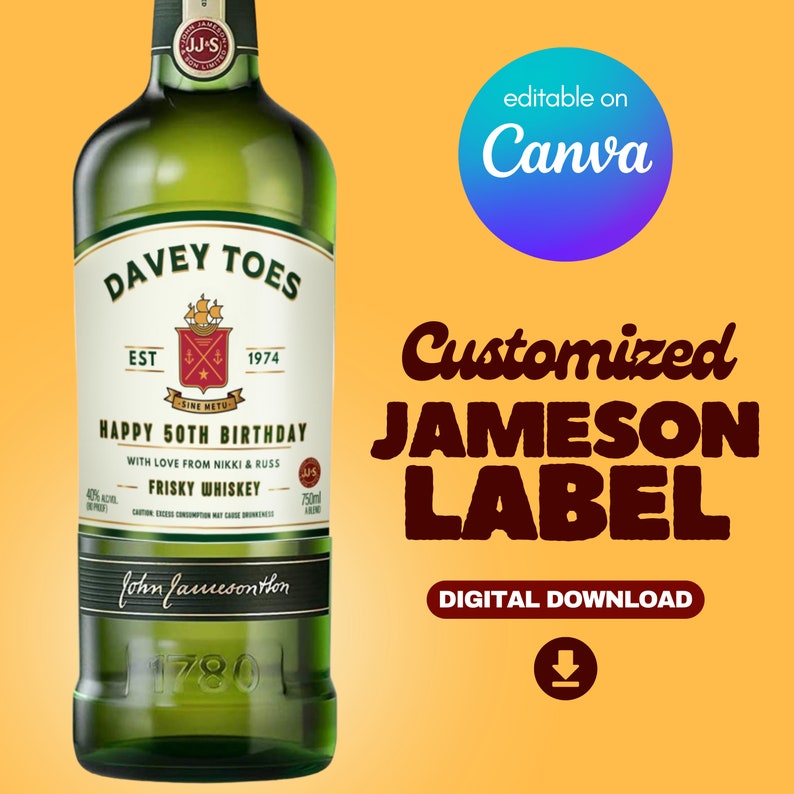 Printable Jameson Whiskey Label Custom Digital Download Groomsmen Gift ...
